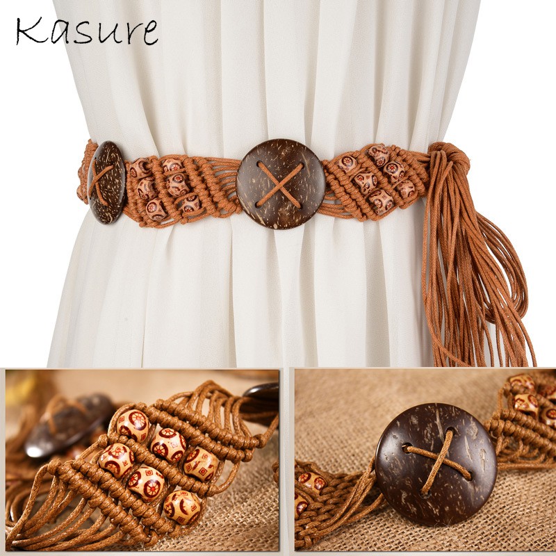Kasure Women Boho Belts Hemp Rope Self Tie Long Waistband Bohemian ...
