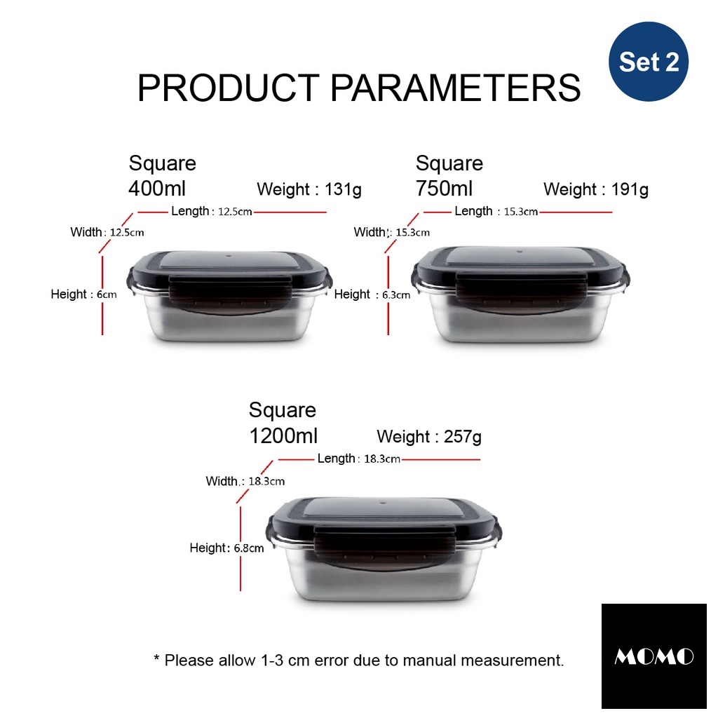 MoMo 304 Stainless Steel Food Container with Lid Fresh Keeping Box Food ...