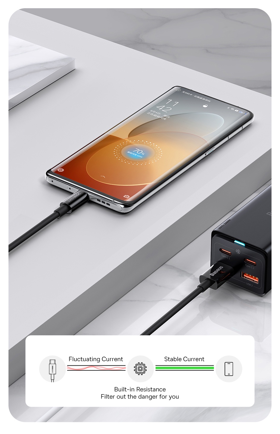 Baseus 65W USB To Type C Cables 6.5A Fast Charging Smart Phone Data ...