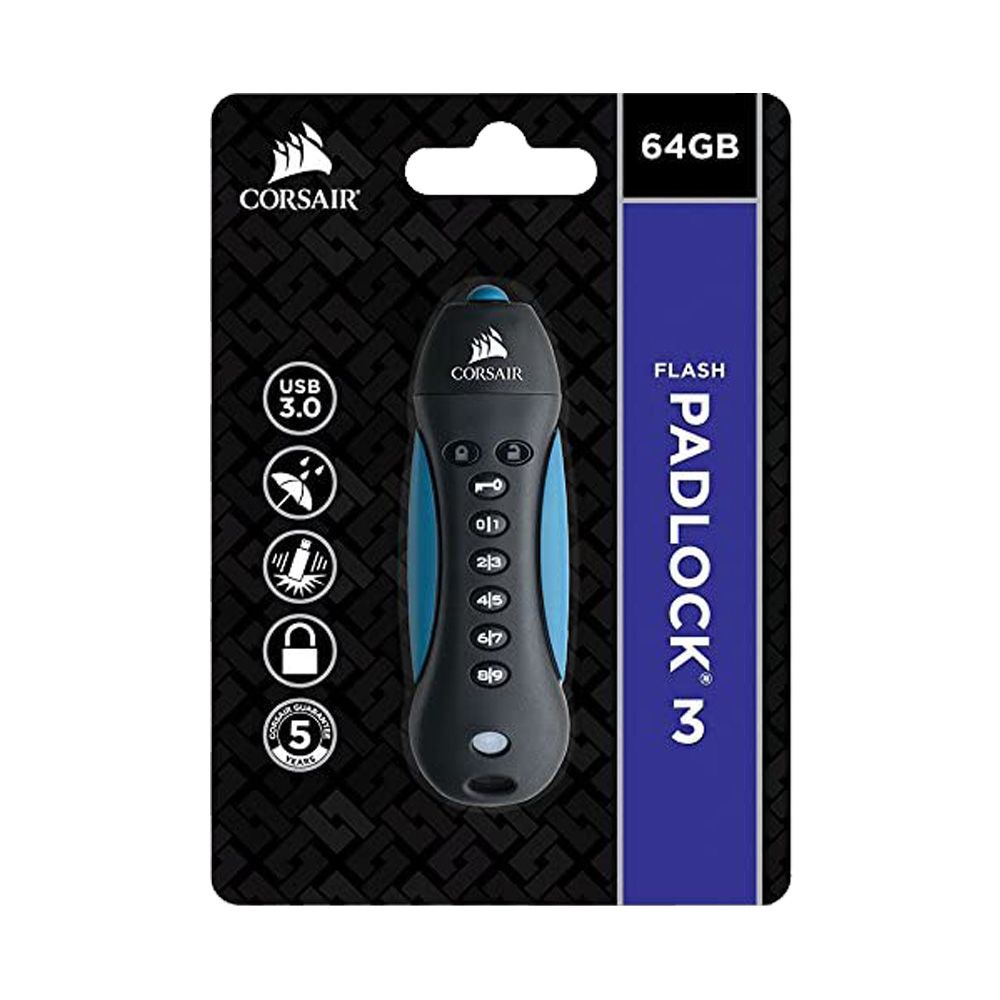 Corsair Flash Padlock 3 64GB Secure USB 3.0 Flash Drive, CMFPLA3B-64GB ...