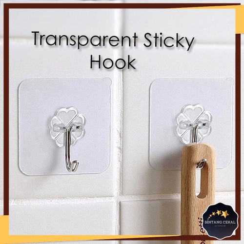 [BC] Wall Hook Strong Adhesive Transparent Reusable Sticker Heavy ...