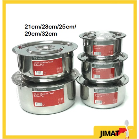 HOME CHEF Stainless Steel Indian Pan 21cm/23cm/25cm/29cm/32cm | Periuk ...