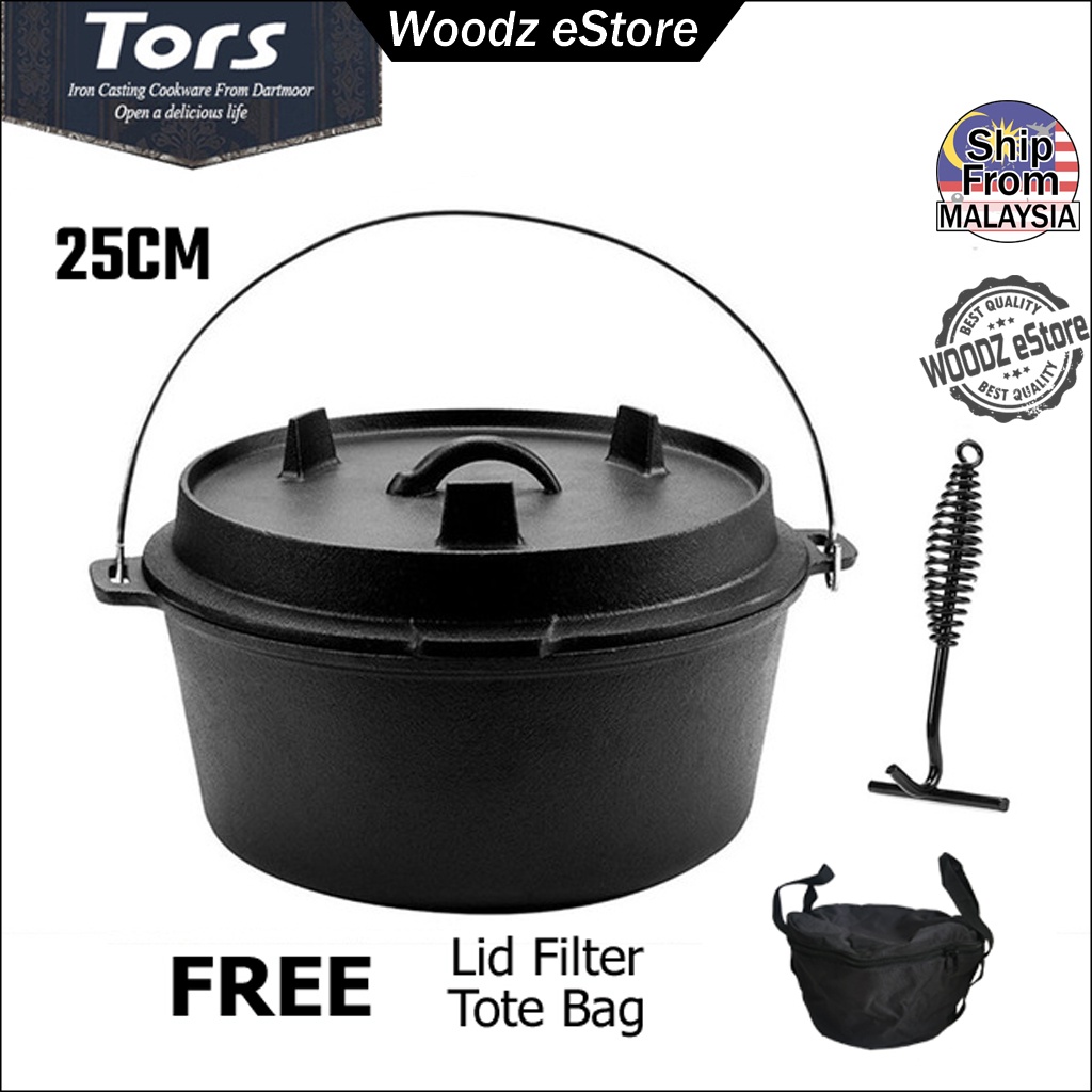 [Woodz] 25cm 30cm Cast Iron Dutch Oven Camping Pot Outdoor Portable ...