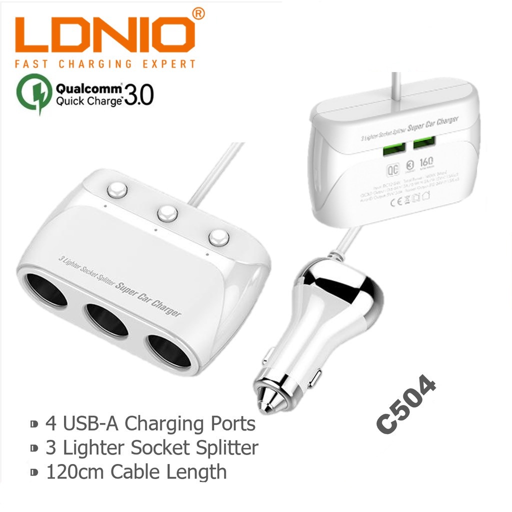 LDNIO C504 Socket Splitter Super Car Charger / 160W Quick Charge QC 3.0 ...