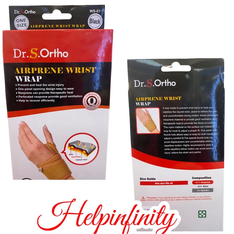 Dr.S.Ortho Airprene Wrist Wrap WS-01 Black (1 pcs) Fit All sizes ...