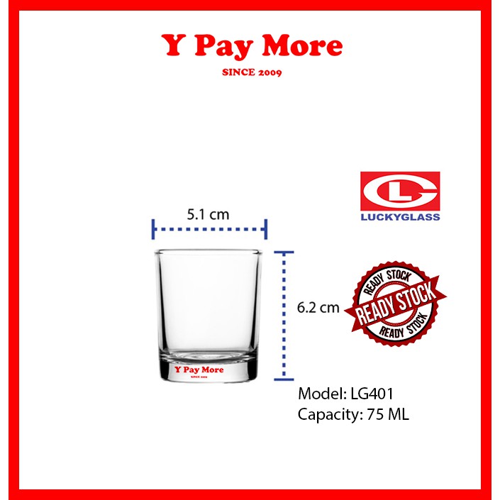 Thailand Lucky Glass 6Pcs 2.6oz (75 ML) Classic Shot Glass LG401 (6 PCS ...