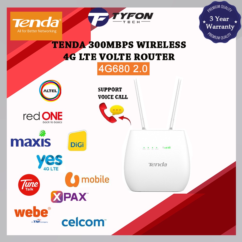 Tenda 300Mbps Wireless N300 4G LTE VoLTE Router 4G680V2.0 (SIM Card ...