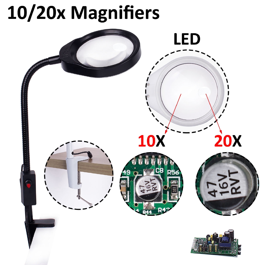 10X 20X Portable Clamp Type Table Magnifying Desktop Magnifying Glass ...