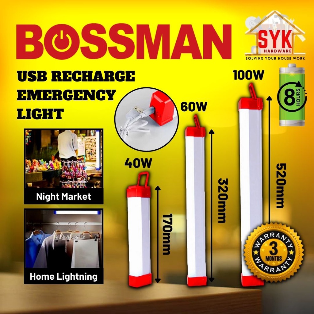 SYK Bossman USB Recharge Led Tube Light Emergency Light Lampu Cas ...
