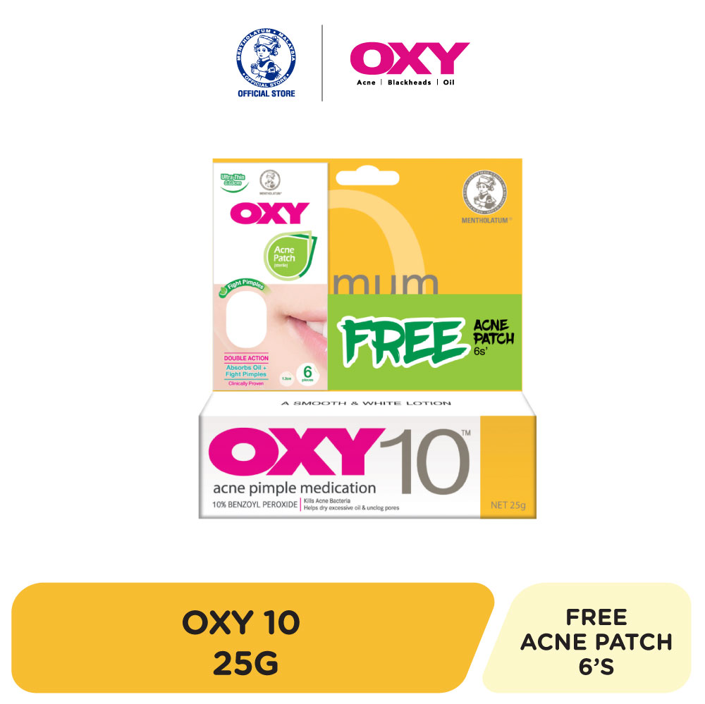 Oxy 10 Acne Treatment Lotion 25g- Benzoyl Peroxide (10%) FOC Patch 6s ...
