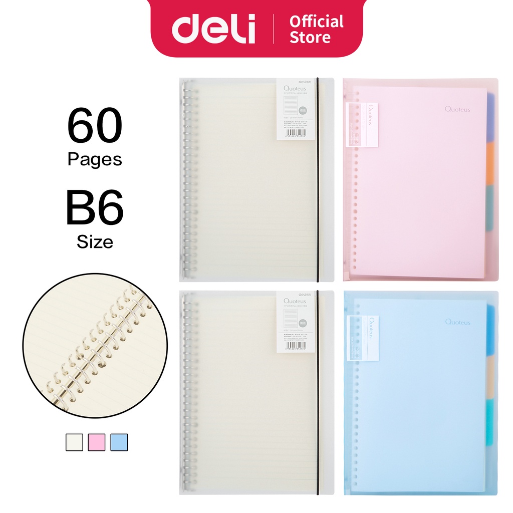 Deli Notebook HB560 Loose-Leaf Notebooks Blue/Pink/White Size B5 60 ...