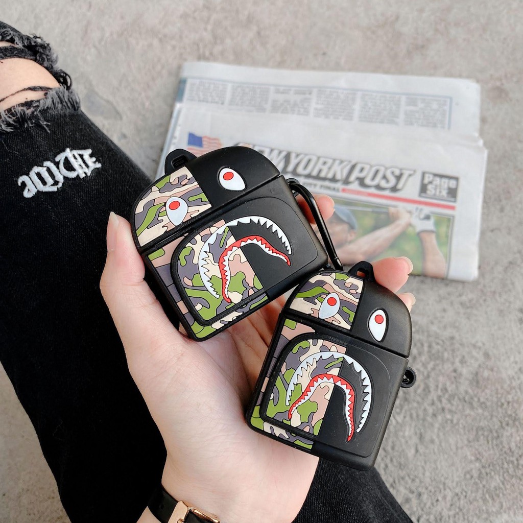 💥Ready Stock💥Soft Silicone BAPE SHARK BAG Rubber Case for Airpods 1/2 ...
