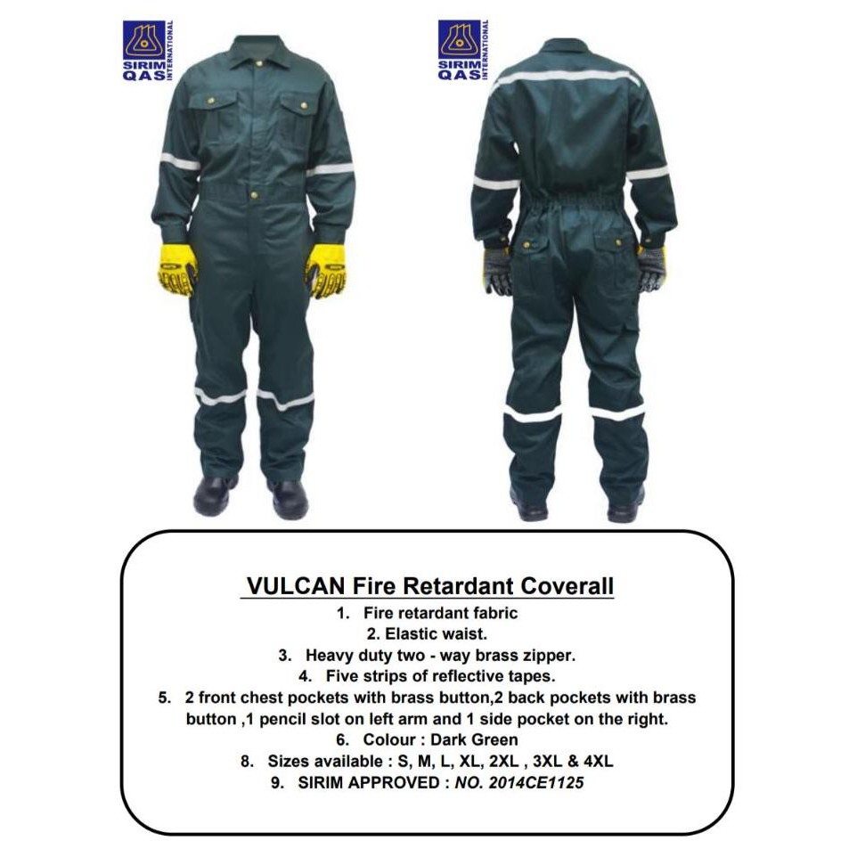 VULCAN FRC FIRE RETARDENT COVERALL-SIRIM DOSH APPROVED WITH FREE GIFT ...