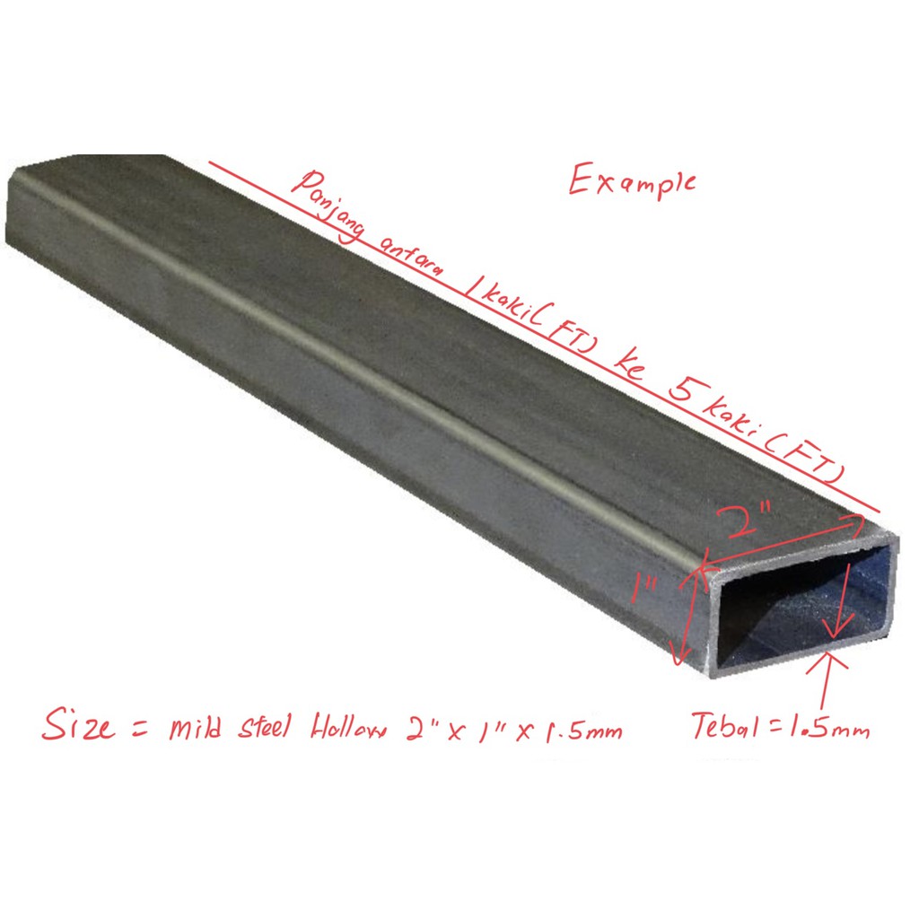 MILD STEEL(BESI) RECTANGULAR HOLLOW - 1 FT - 5 FT ++(KAKI PANJANG ...