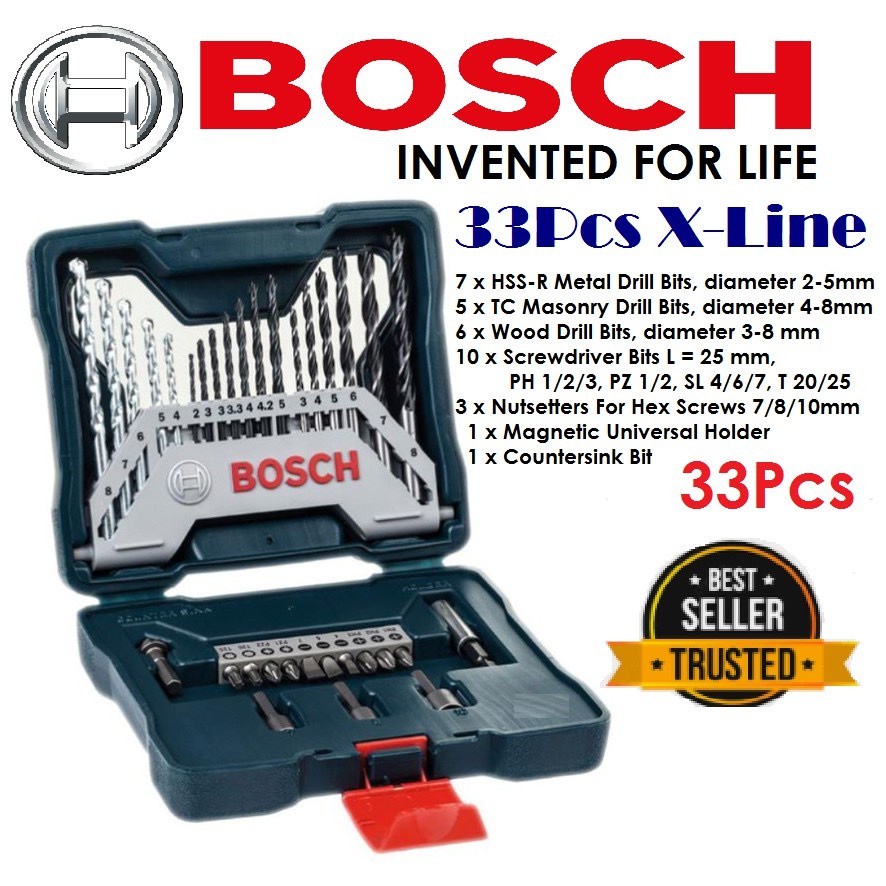 Bosch Original 33pcs X Line And V Line Screwdriver Bits And Drill Bits Mini