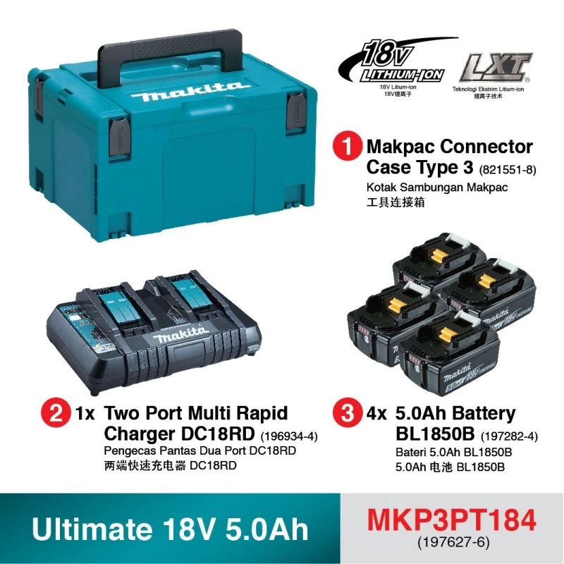 Makita ORIGINAL Makpac Power Source Kit - Battery Set / Battery Combo ...