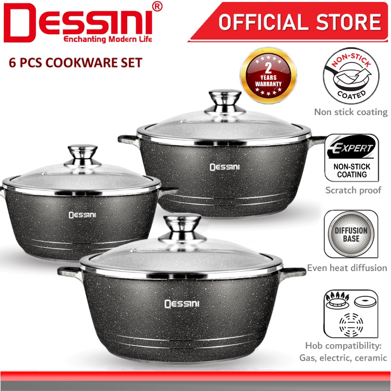 DESSINI ITALY Granite Aluminium Non Stick Casserole Pot Bowl Deep Fry ...