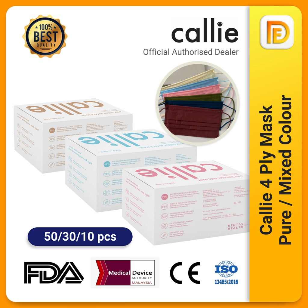 Callie 4 Ply / 3 Ply Medical Face Mask Surgical Disposable Adult ...