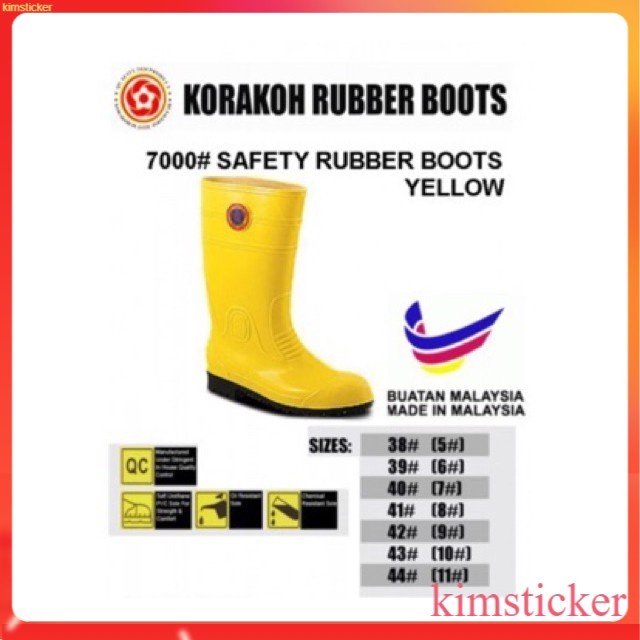 Korakoh 7000 Kasut Boot Getah Panjang Warna Kuning Yellow Boot Rubber ...
