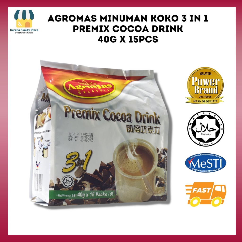 AGROMAS Minuman Pracampur Perisa Koko 3 in 1 Cocoa Drinks Instant Premix Chocolate Drink Air ...