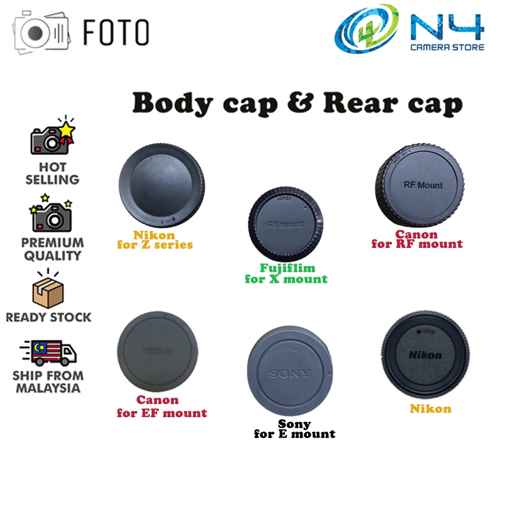 Camera Body Cap and Rear Lens Cap Cover Set for Canon Nikon Sony ...