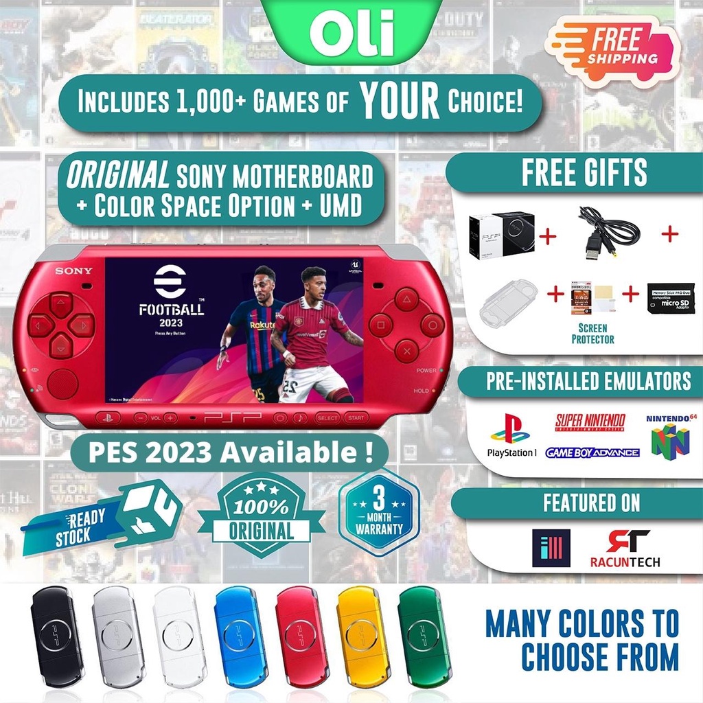 SONY PSP 3000 / 2000 / 1000 ORIGNAL FULL SET + PES 2023 + 1000 GAMES ...