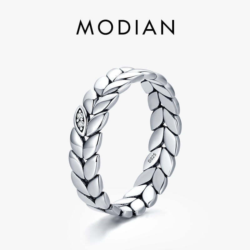 MODIAN 925 Sterling Silver Simple Stackable Wheat Finger Rings For Women Lucky Leaves Original ...