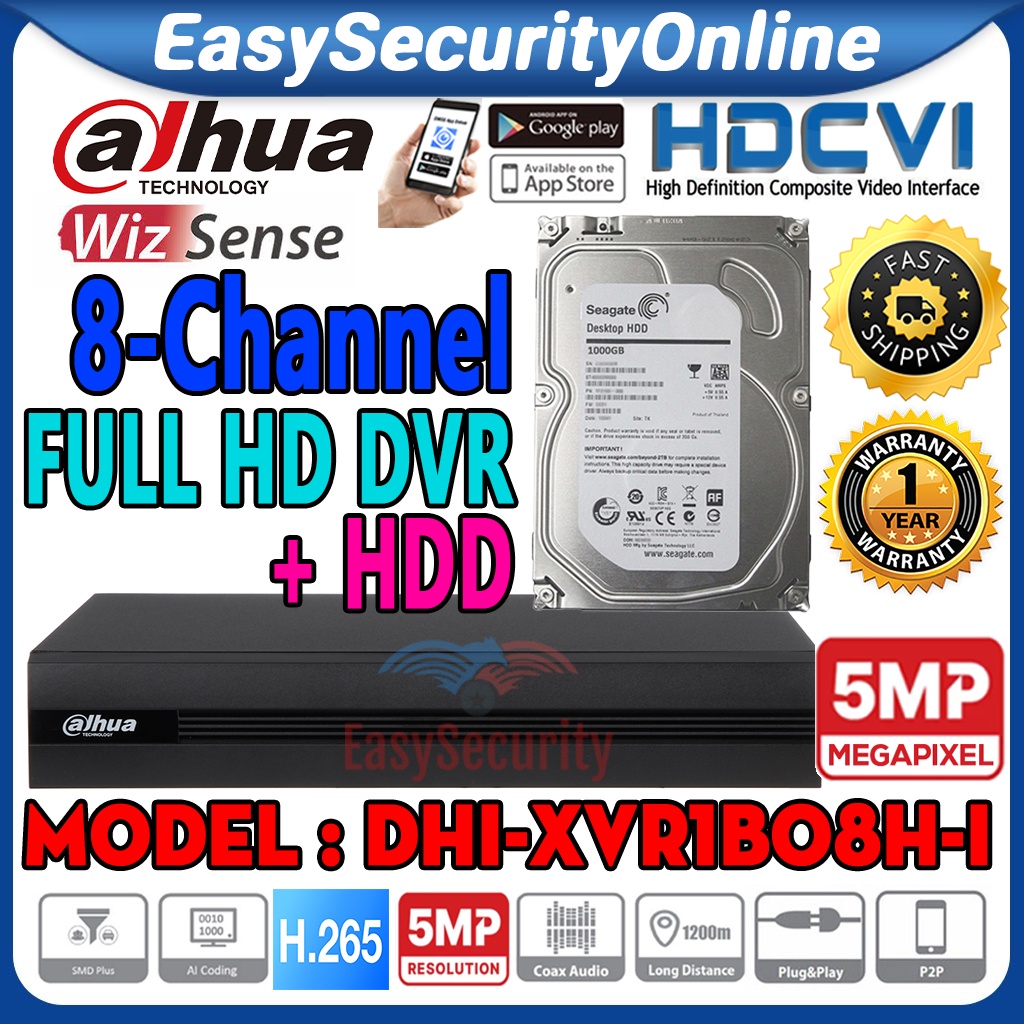 Dahua 5.0MP 8-Channel CCTV DVR + Hard disk HDD 5MP Full HD 1080P 8ch ...