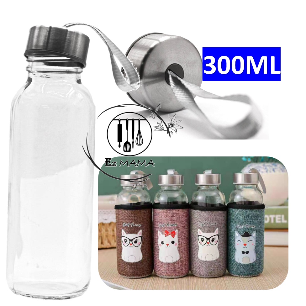 Botol Minuman Kaca 300ml Portable Fashion Glass Drinking Bottle with ...