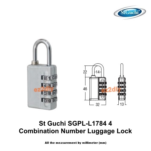 St Guchi SGPL-L1784 4 Combination Number Luggage Bagasi Lock (Silver ...