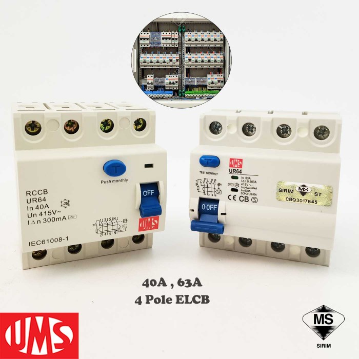 UMS RCCB ELCB 40A 63A 100A 4POLE 3PHASE 300MA | Shopee Malaysia