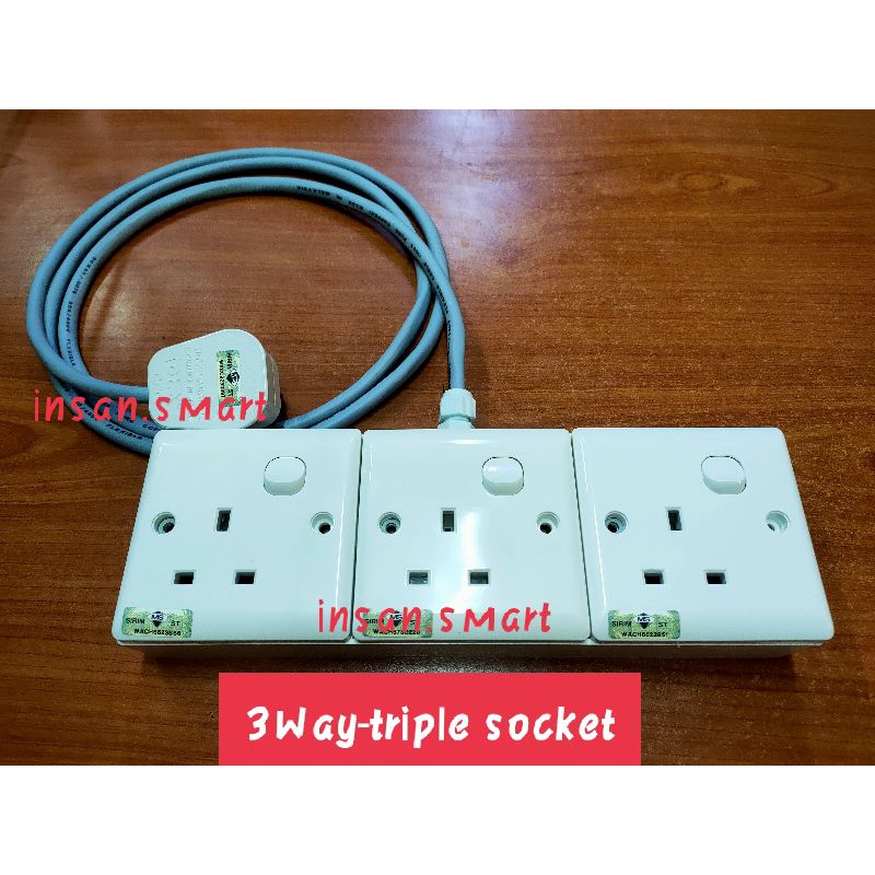 (SIRIM) Best Quality Extension (3Way) Trailing Socket 40/0.193mm ...
