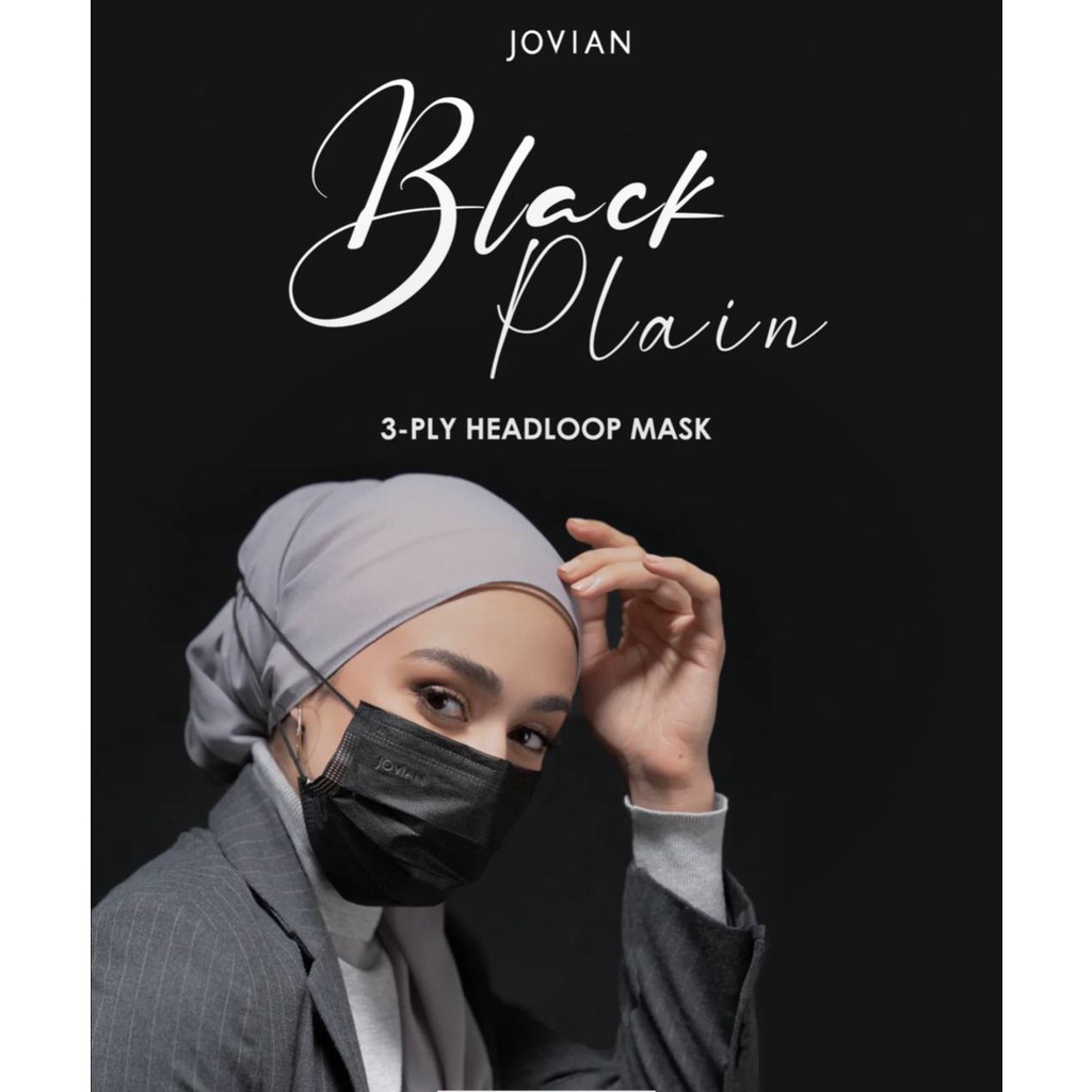 Jovian 3-Ply Black Plain Headloop Mask | Shopee Malaysia