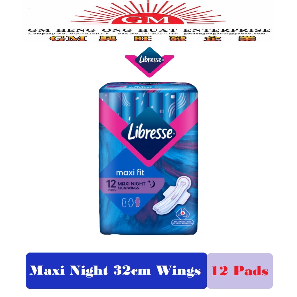Libresse Maxi Night 32cm Wings : 12 Pads / Maxi Night Wings 32cm x 2 x ...
