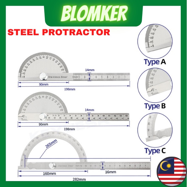 180 Degree Protractor Metal Ruler Angle Meter Stainless Steel Gauge ...