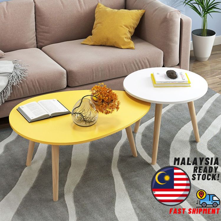 ARTY Coffee Table with Side Table Yellow White Color Meja Kopi Meja ...