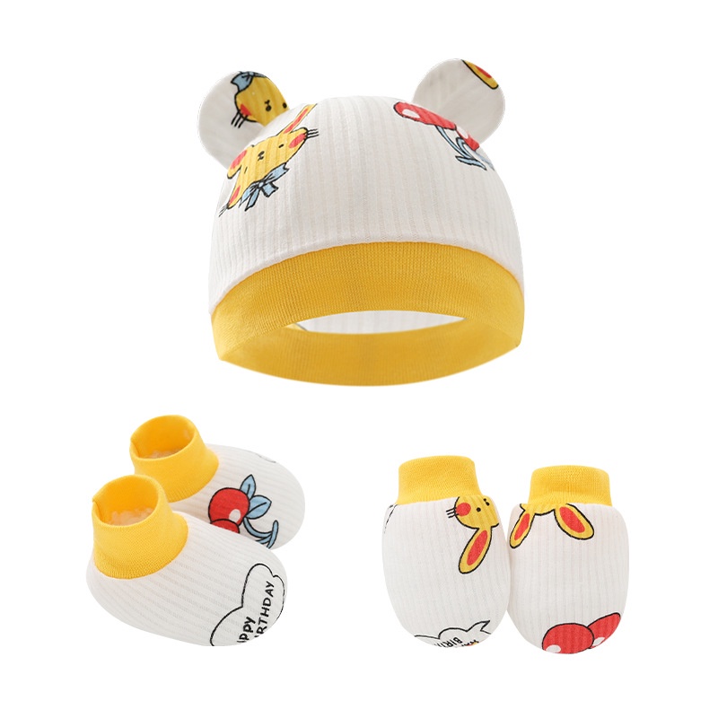 3 in 1 Baby Hat Mitten and Booties Set Newborn Baby Cute Cartoon Mitten ...