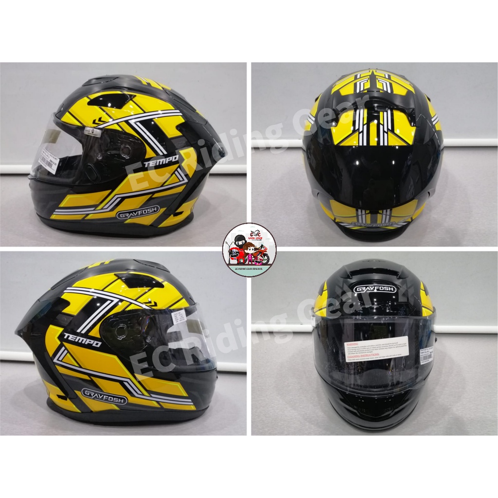 GRAYFOSH FULL FACE TEMPO HELMET WITH CLEAR VISOR | Shopee Malaysia