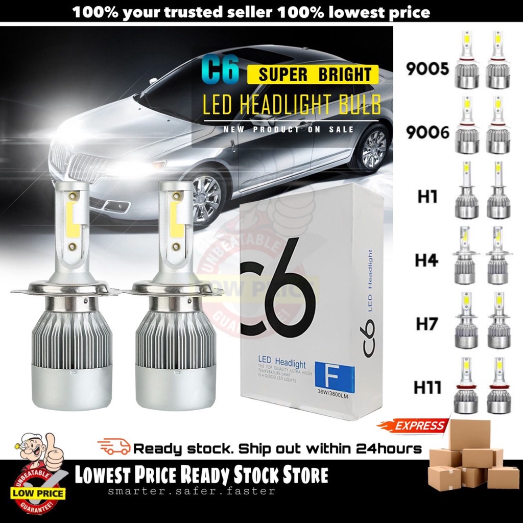 💥 Ready Stock💥C6 Original Headlight COD LED H1 H3 H4 H7 H11 9005 9006 ...