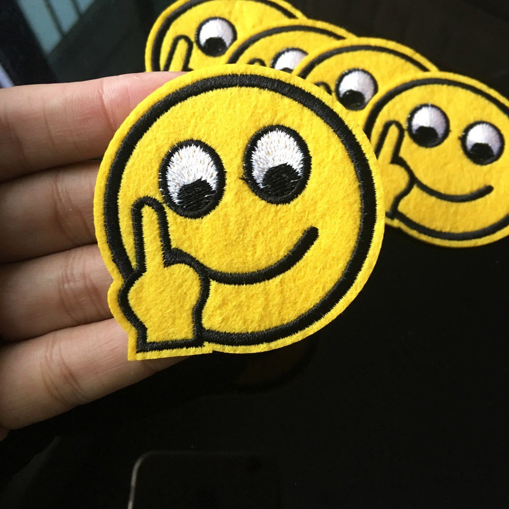 2Pcs Big Smile Middle Finger Emoji Iron on Sew On Patch Embroider ...