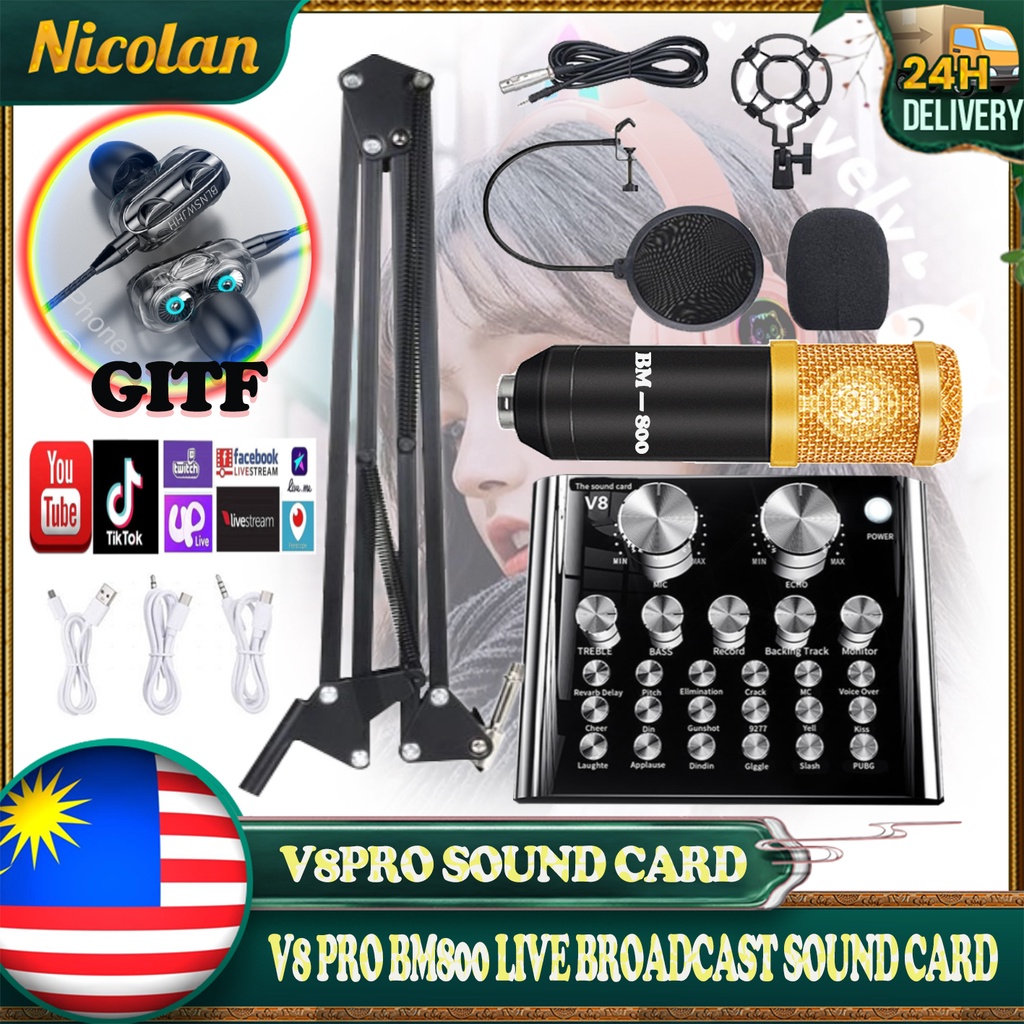 🔥In Stock🔥 V8pro Sound Card BM 800 Mic with Free Earphones Microphone ...