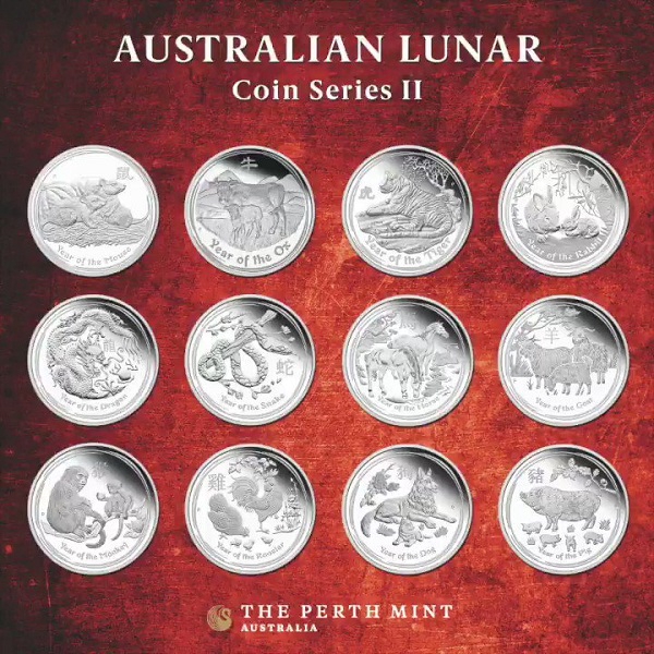 2008 -2019 AUSTRALIA PERTH MINT LUNAR SERIES II 1 OZ*12 SILVER COIN ...