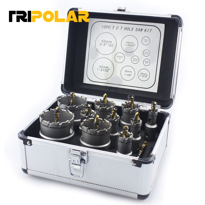 10pcs/Set 16-53mm TCT Hole Saw Drill Bit sets Alloy Carbide Cobalt Steel Cutter Stainless Steel ...