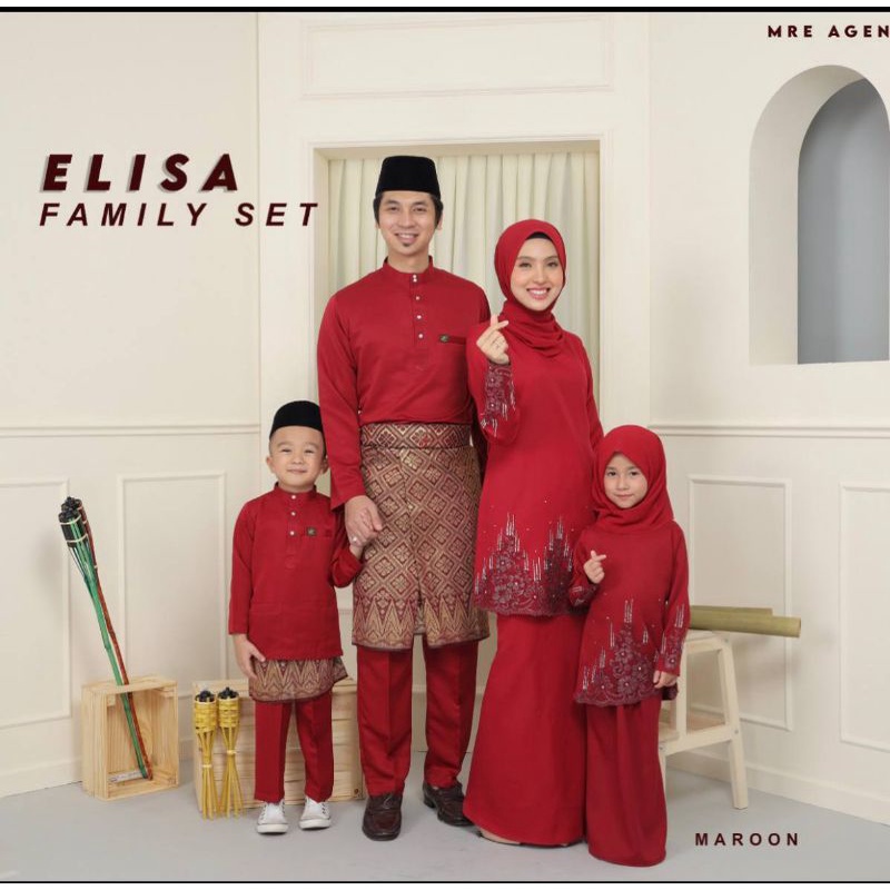SET FAMILY ELISA WARNA MAROON | BAJU RAYA 2022 | SET IBU ANAK SEDONDON ...