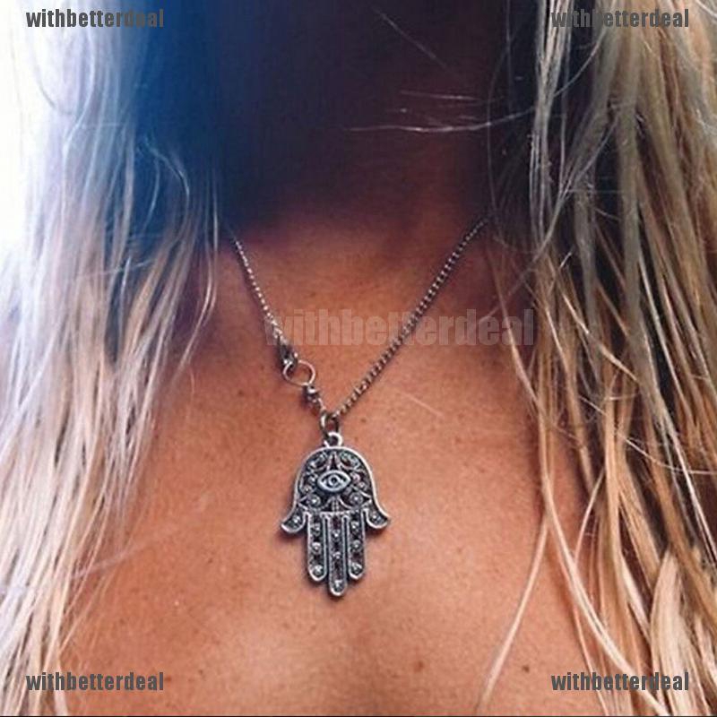 Good Luck Protection Hamsa Symbol Fatima Hand Evil Eye Pendant Chain ...