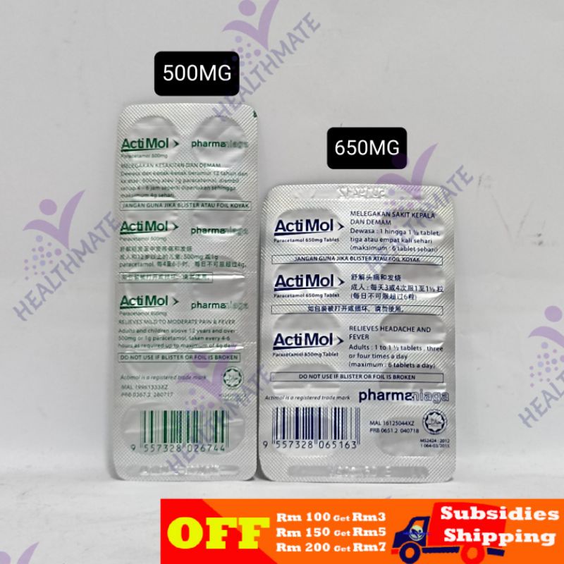 Actimol Paracetamol 500MG & 650MG (10's X1strip) | Shopee Malaysia