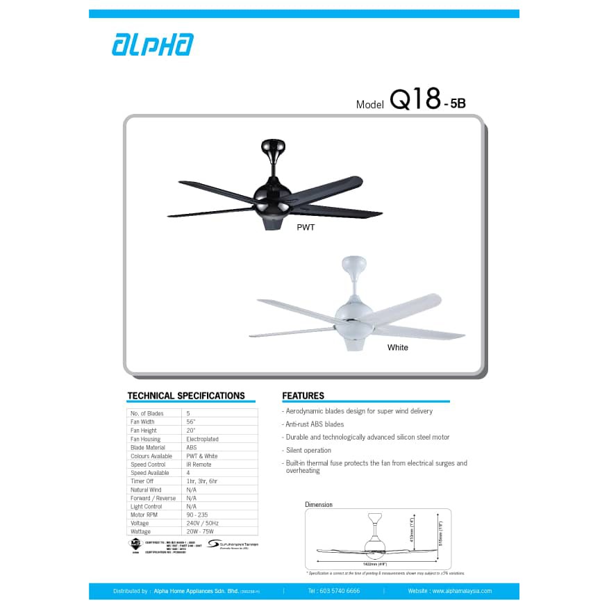 ALPHA Q18/56" 5 SPEED REMOTE CEILING FAN | Shopee Malaysia