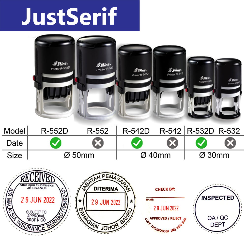 Round Dater Rubber Stamp optional date Shiny R532 R542 R552 R-532D R ...
