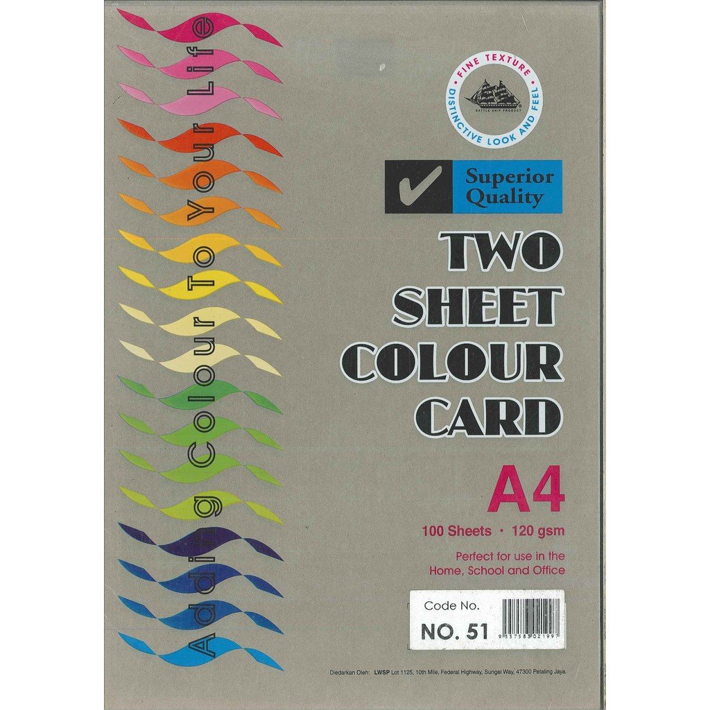 Battleship 2 Sheet Card 120GSM A4 100S / Kad Kertas Warna | Shopee Malaysia