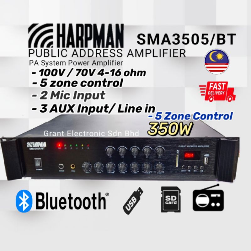 HARPMAN SMA3505/BT 350W Public Address Amplifier PA System Bluetooth Mixing Amplifier with 2Mic ...